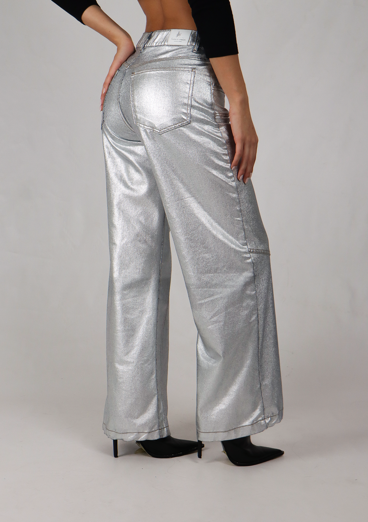 Joy Staz Jean Wide Leg Metalizado - Jean Colombiano Plateado Ref. 7150